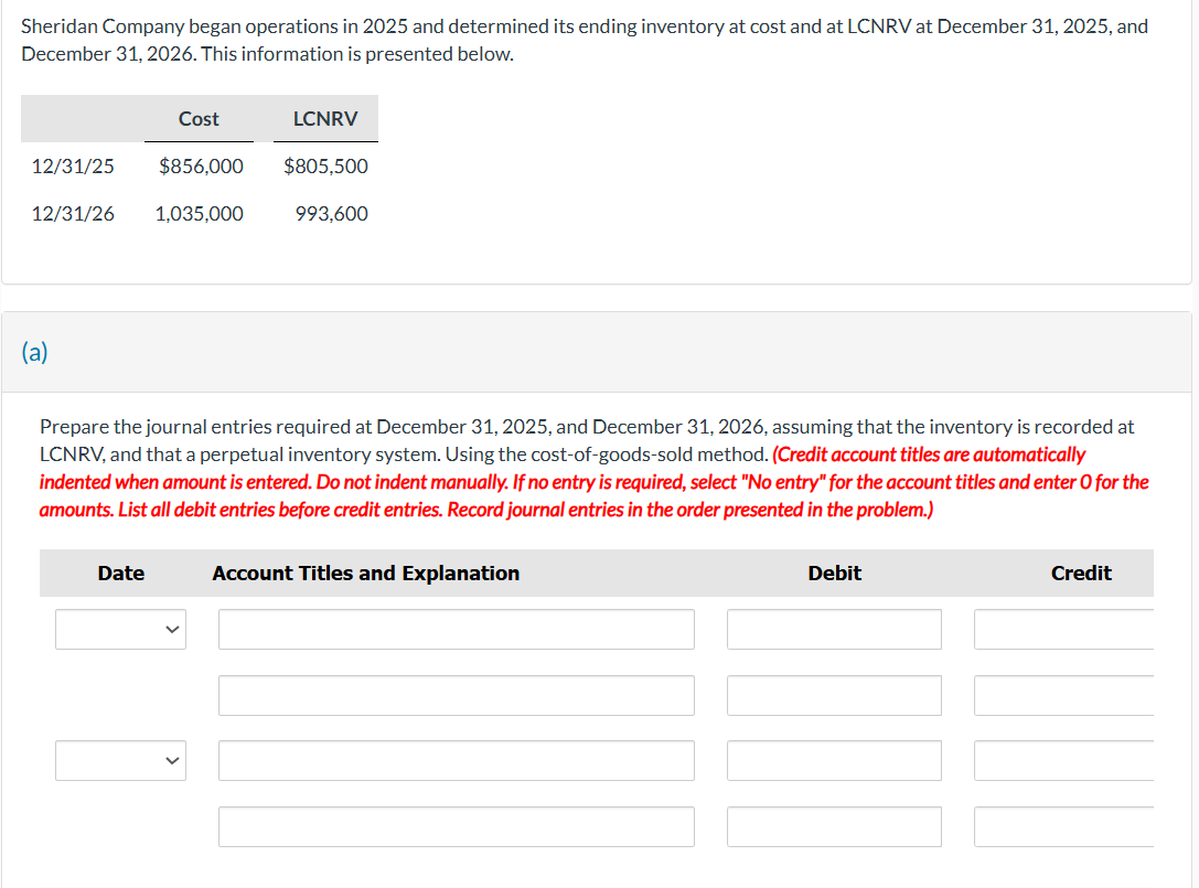 Solved Sheridan Company began operations in 2025 ﻿and | Chegg.com