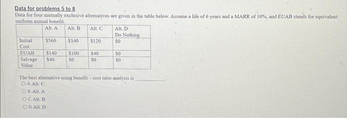Solved Data for problems 5 to 8 Data for four mutually | Chegg.com