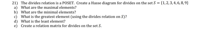 Solved 21) The divides relation is a POSET. Create a Hasse | Chegg.com