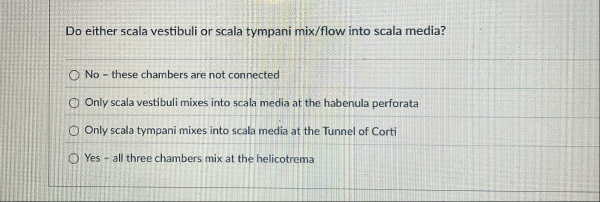 Solved Do either scala vestibuli or scala tympani mix/flow | Chegg.com