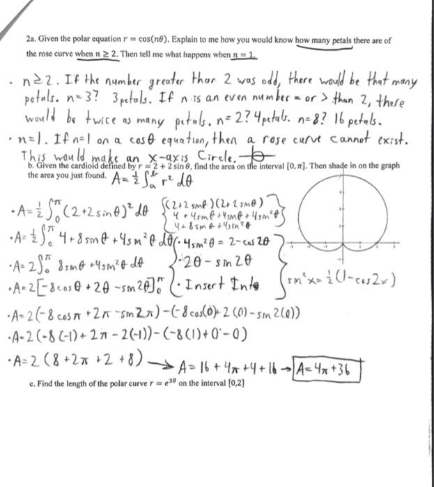 Solved 2a. Given the polar equation r=cos(nθ). Explain to me | Chegg.com