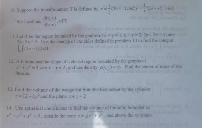 Solved 10. Suppose the transformation T is defined by | Chegg.com