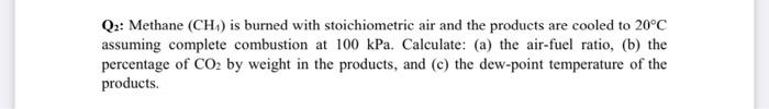 Solved Q2: Methane (CHA) is burned with stoichiometric air | Chegg.com