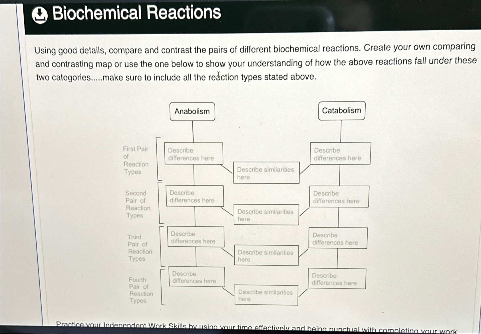 Solved (t) ﻿Biochemical ReactionsUsing good details, compare | Chegg.com