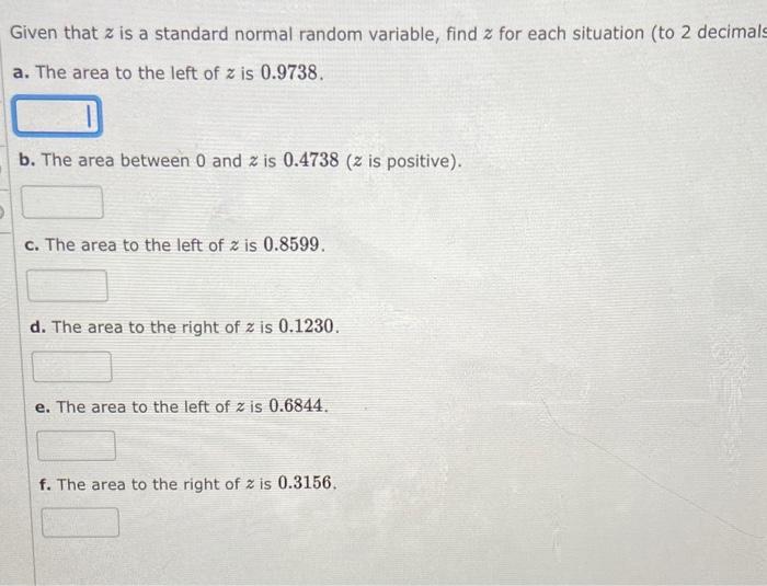 Solved Given that z is a standard normal random variable, | Chegg.com