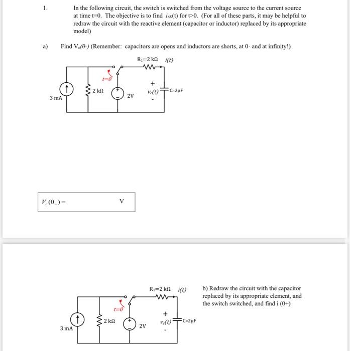 Solved In the following circuit, the switch is switched from | Chegg.com