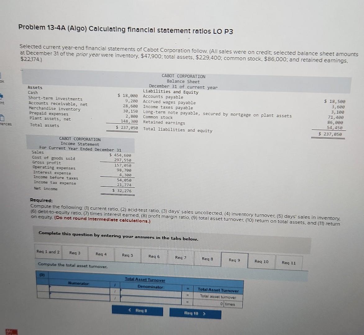 Solved Problem 13-4A (Algo) Calculating financial statement | Chegg.com