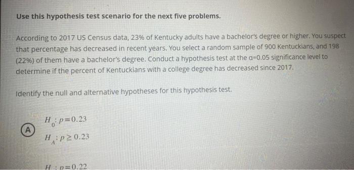 Solved Use this hypothesis test scenario for the next five | Chegg.com