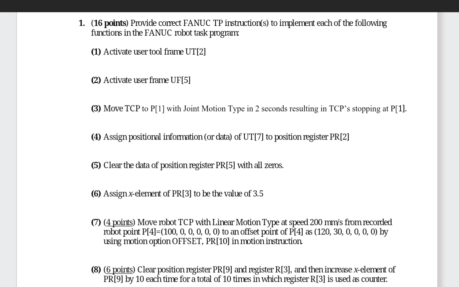 Solved by an EXPERT (16 ﻿points) ﻿Provide correct FANUC TP instruction(s) | Chegg.com