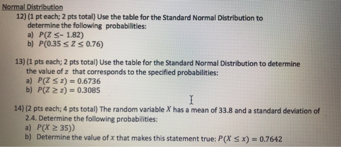 Solved Normal Distribution 12) (1 pt each; 2 pts total) Use | Chegg.com