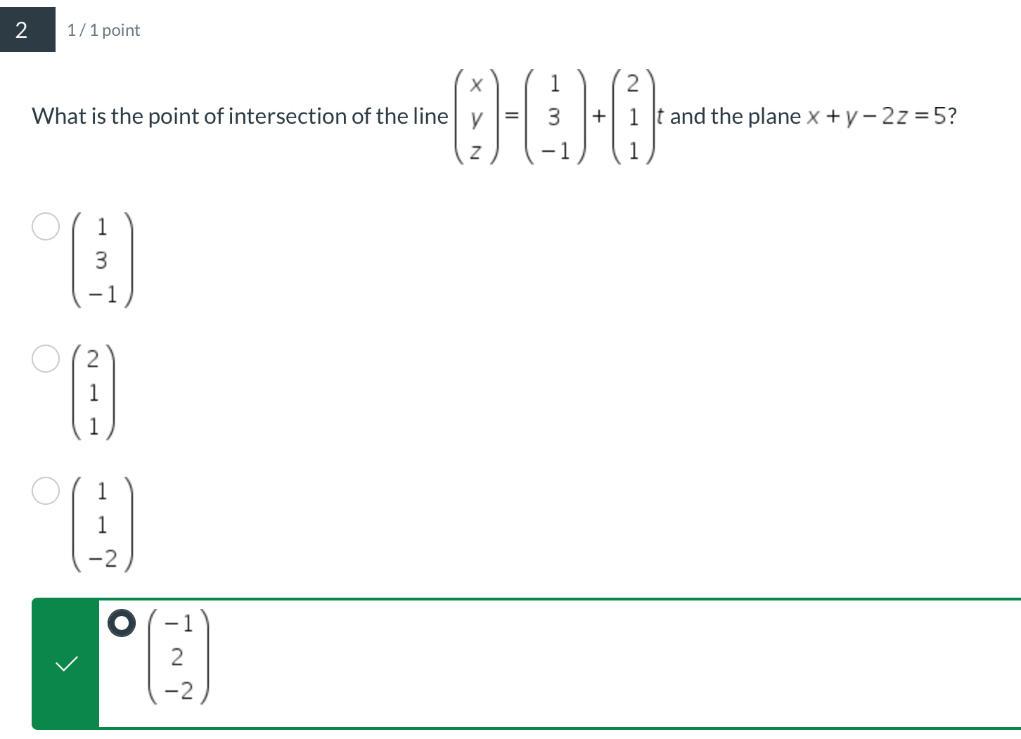 Solved 211 ﻿pointWhat is the point of intersection of the | Chegg.com