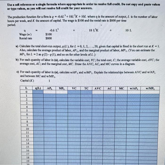 Use a cell reference or a single formula where | Chegg.com