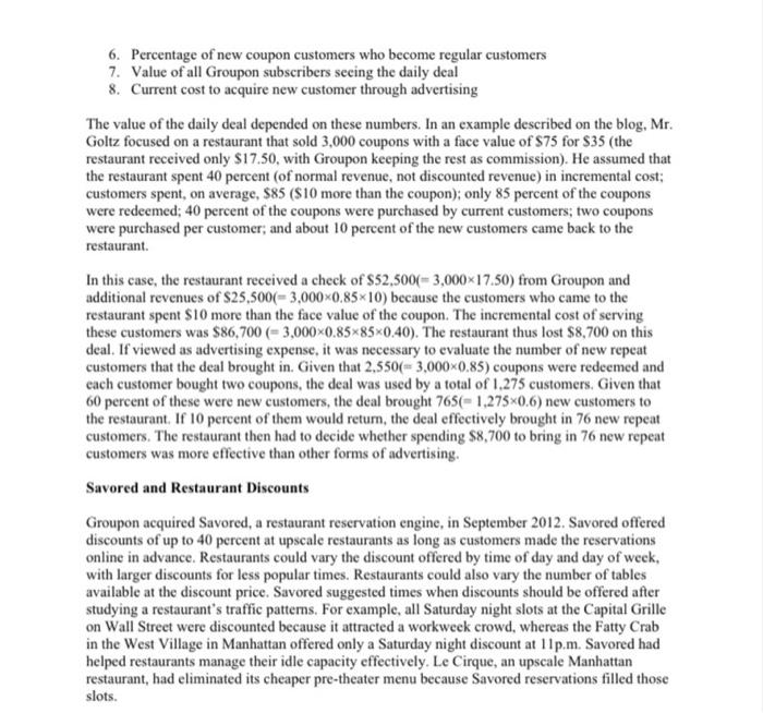 Solved Case Study: To Savor or to Groupon? Mr. Armando, the | Chegg.com