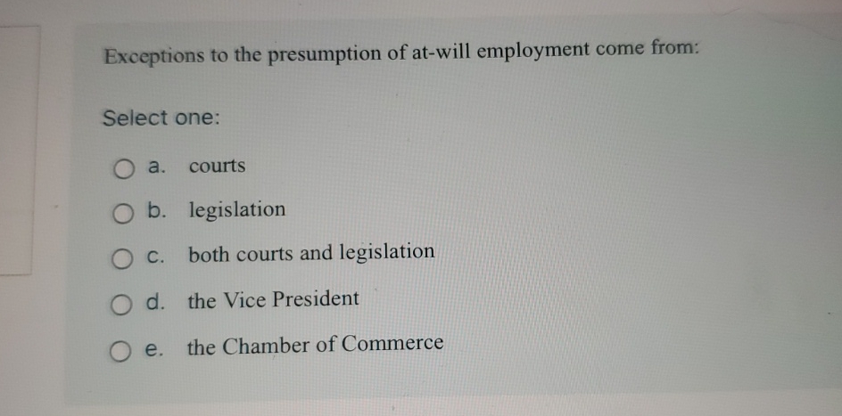Solved Exceptions to the presumption of at-will employment | Chegg.com
