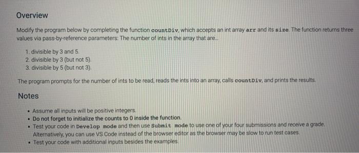 Solved Overview Modify the program below by completing the | Chegg.com