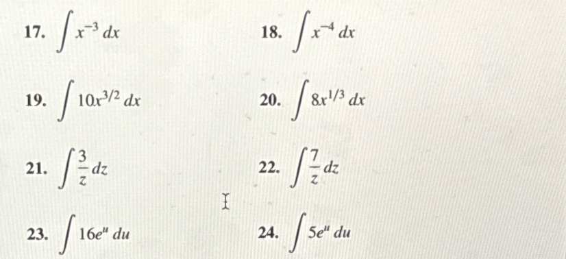Solved ∫﻿﻿x-3dx∫﻿﻿x-4dx∫﻿﻿10x32dx∫﻿﻿8x13dx∫﻿﻿3zdz∫﻿﻿7zdz∫﻿﻿1 | Chegg.com