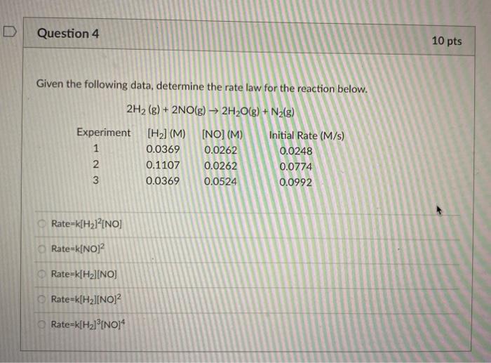 Solved Given the following data, determine the rate law for | Chegg.com