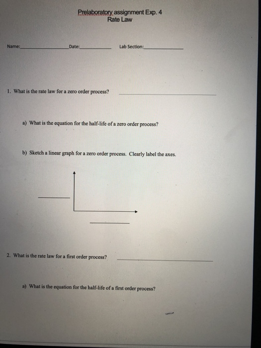 Solved Prelaboratory assignment Exp. 4 Rate Law Name: Date: | Chegg.com