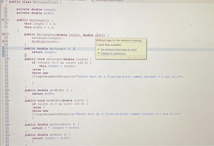 Solved private double length: private double width: public | Chegg.com