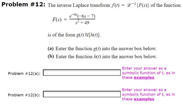 Solved Problem \# 12: The inverse Laplace transform | Chegg.com