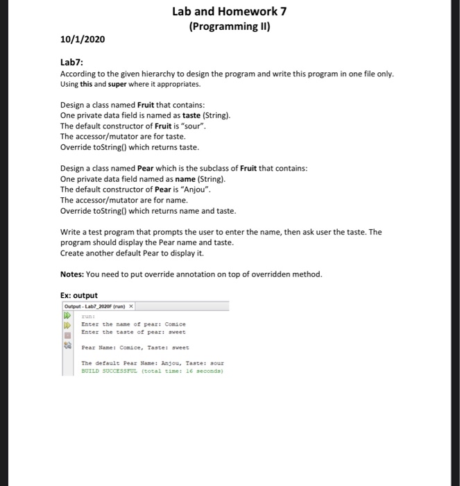 Solved Lab and Homework 7 (Programming 11) 10/1/2020 Lab7: | Chegg.com