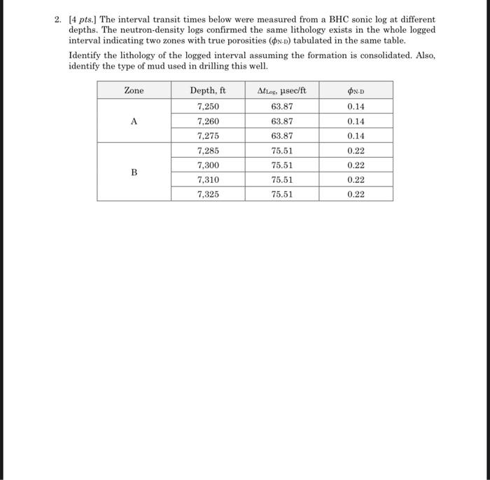 Solved 2. [4 pts.] The interval transit times below were | Chegg.com
