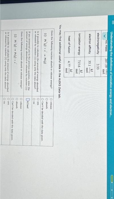 Solved Understanding the definitions of lonization energy | Chegg.com