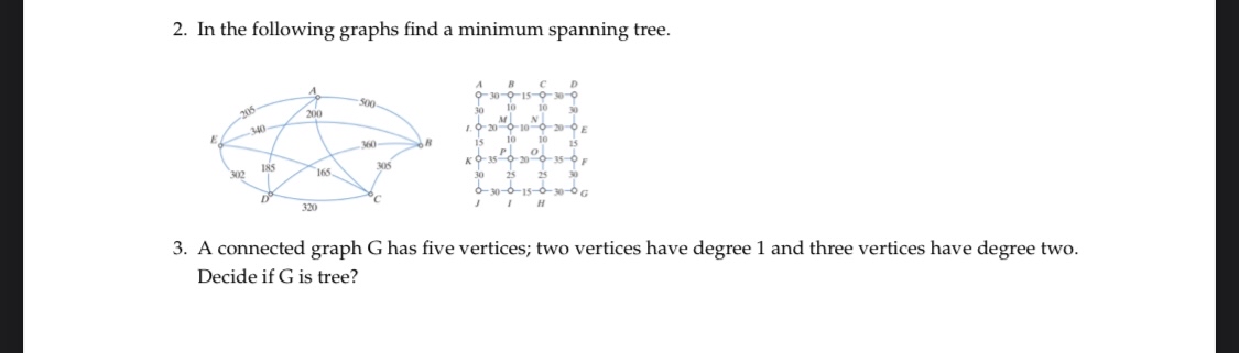Solved In the following graphs find a minimum spanning tree. | Chegg.com