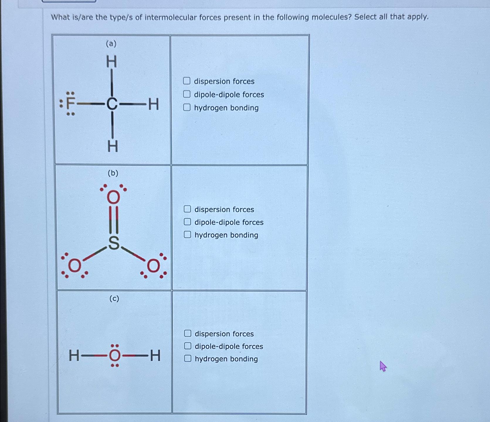 Solved What is/are the type/s of intermolecular forces | Chegg.com