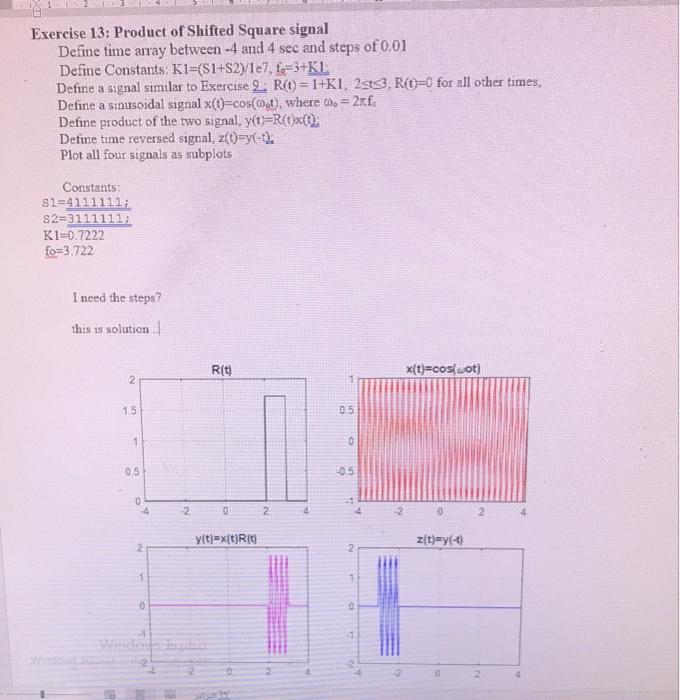 Solved Exercise 13: Product of Shifted Square signal Define | Chegg.com