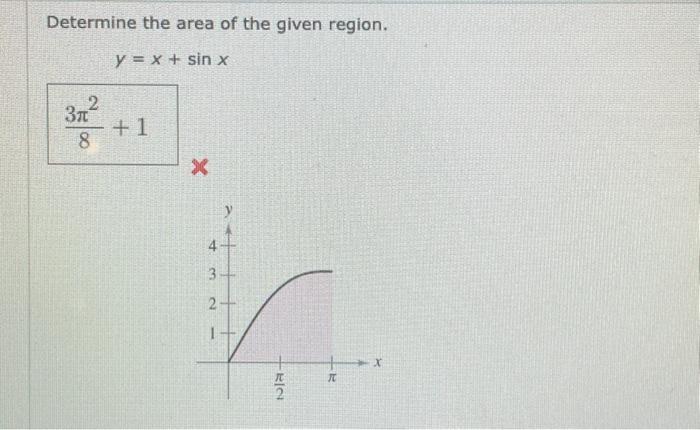 Solved Determine the area of the given region. y=x+sinx | Chegg.com