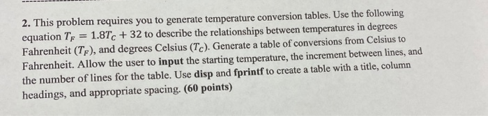 Solved 2. This problem requires you to generate temperature | Chegg.com