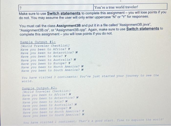 Solved Assignment3B: World Traveler Checklist: For this | Chegg.com