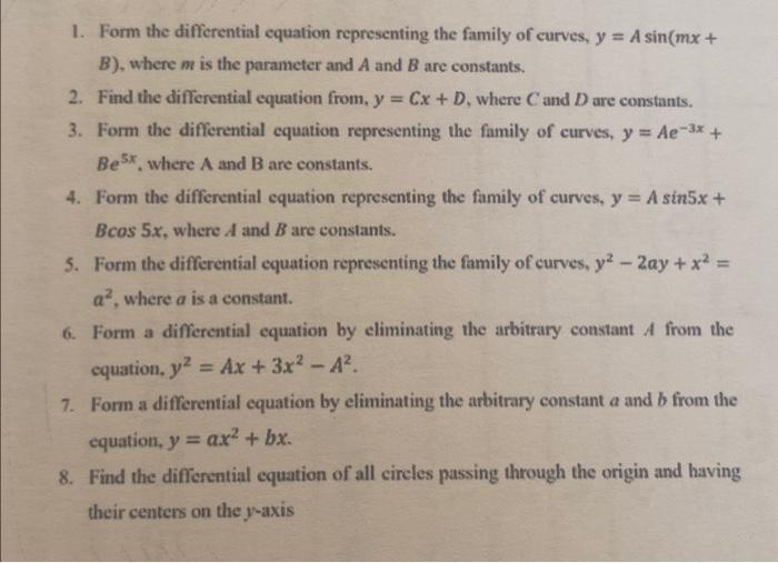 Solved 1. Form the differential equation representing the | Chegg.com