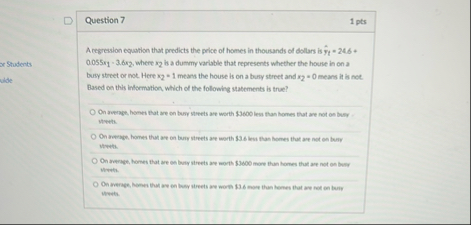 Solved Question 71 ﻿ptsA regression equation that predicts | Chegg.com