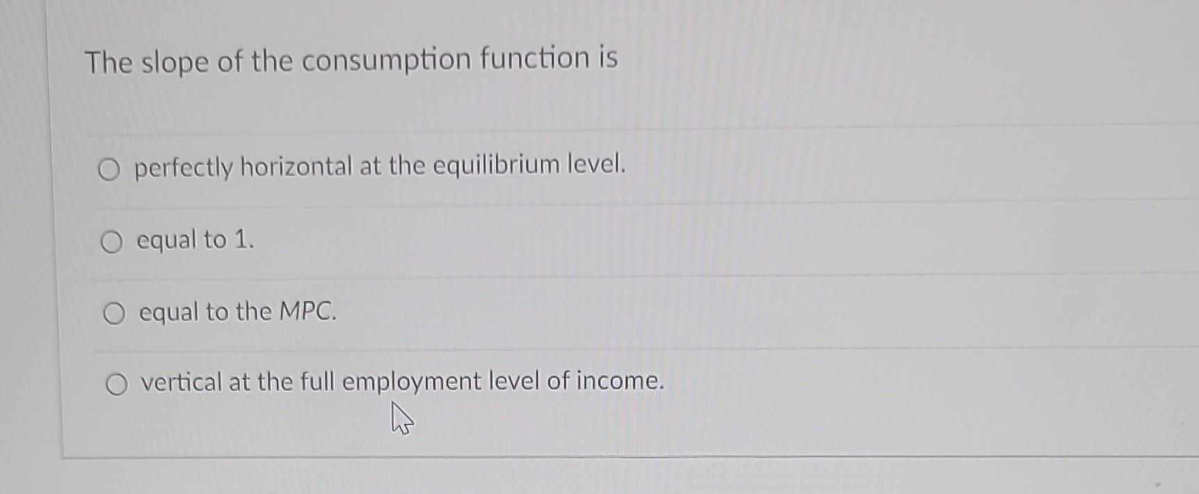 Solved The slope of the consumption function is perfectly | Chegg.com