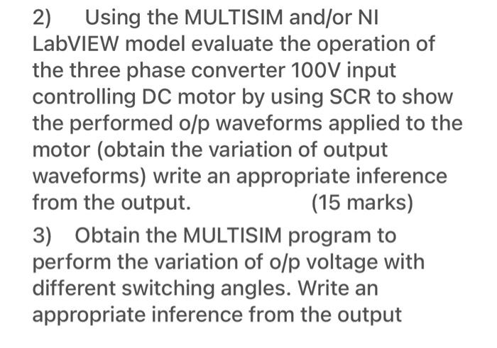 Solved 2) Using the MULTISIM and/or NI LabVIEW model | Chegg.com