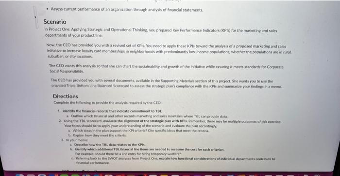 Assess current performance of an organization through | Chegg.com