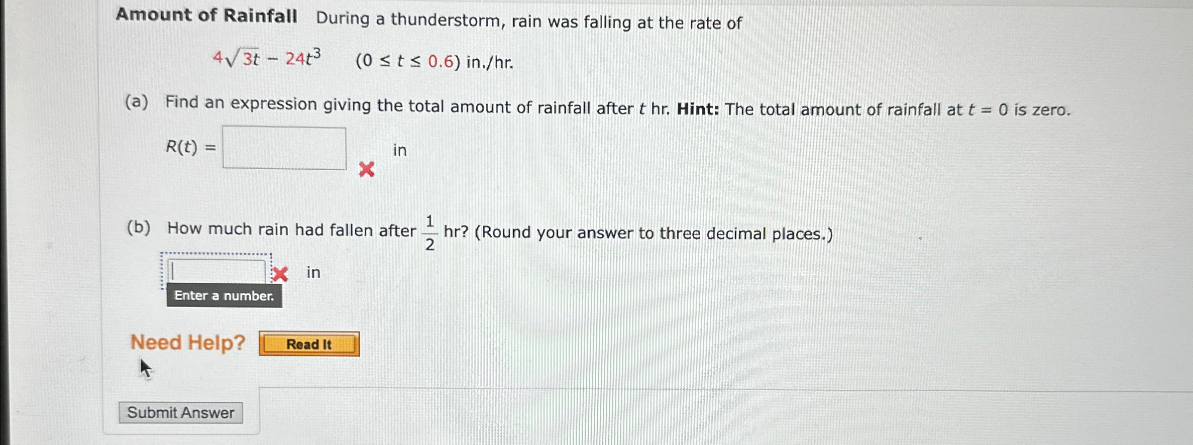 Solved Amount of Rainfall During a thunderstorm, rain was | Chegg.com
