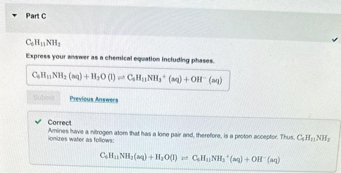 Solved (C2H5)2NH Express your answer as a chemical equation | Chegg.com