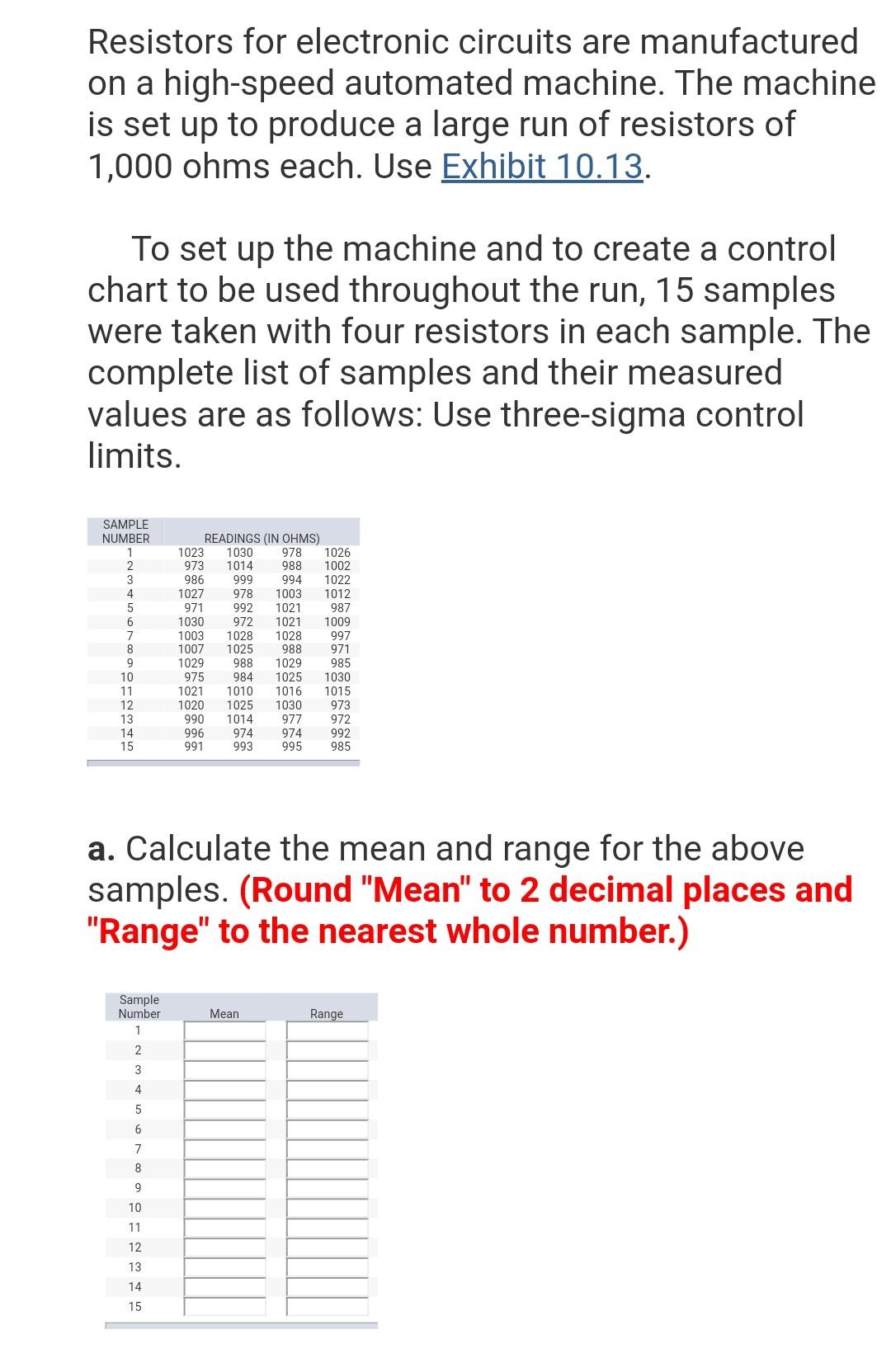 Solved Factor for Determining from R the Three-Sigma Control | Chegg.com