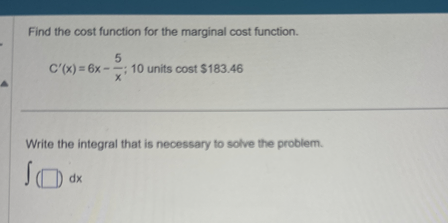 Solved Find the cost function for the marginal cost | Chegg.com