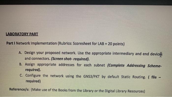 Solved LABORATORY PART Part 1 Network Implementation | Chegg.com