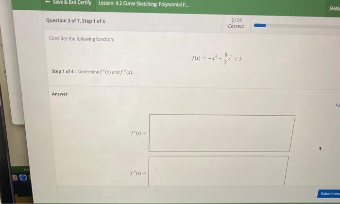 Solved Save & Exit Certify Lesson: 4.2 Curve Sketching: | Chegg.com
