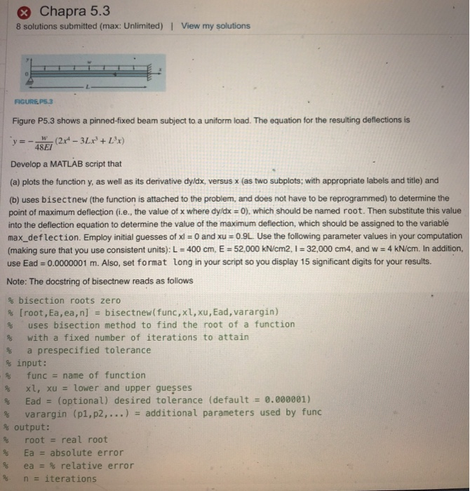 Solved * Chapra 5.3 8 solutions submitted (max: Unlimited) | Chegg.com