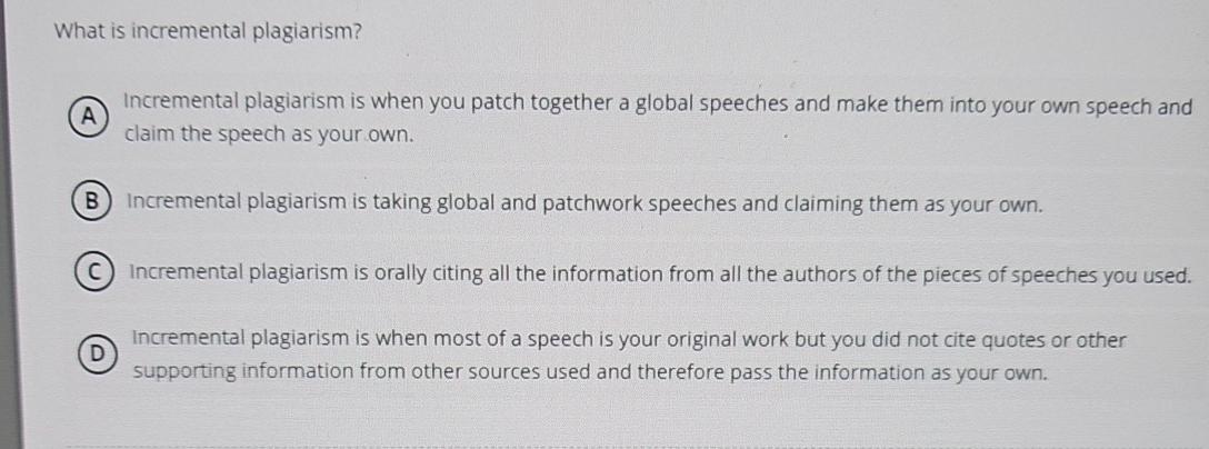 Solved What is incremental plagiarism?Incremental plagiarism | Chegg.com