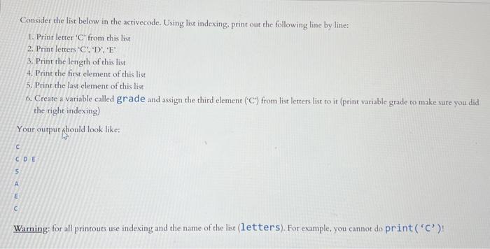 Solved Consider the list below in the activecode. Using list | Chegg.com