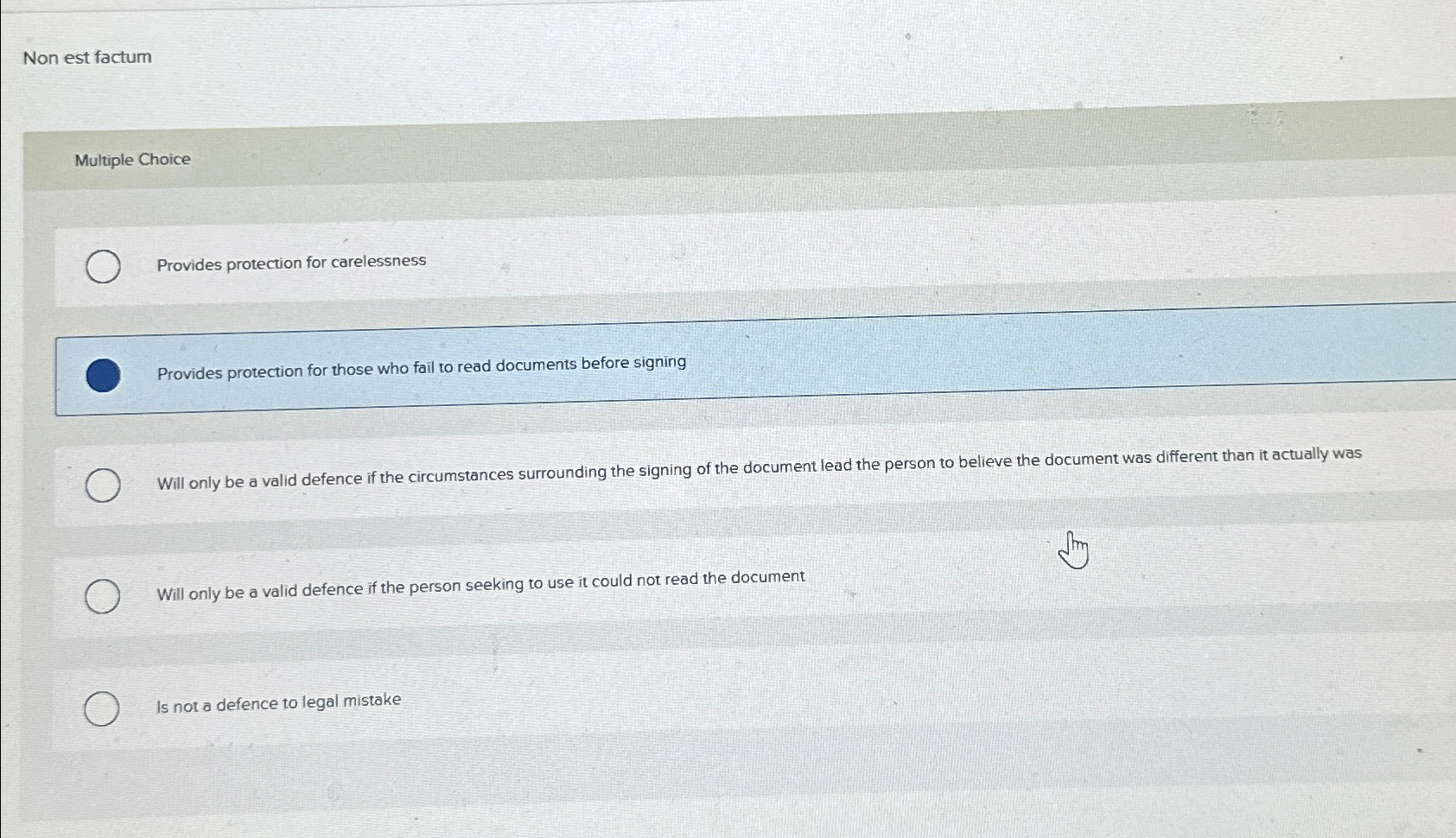 Solved Non est factumMultiple ChoiceProvides protection for | Chegg.com
