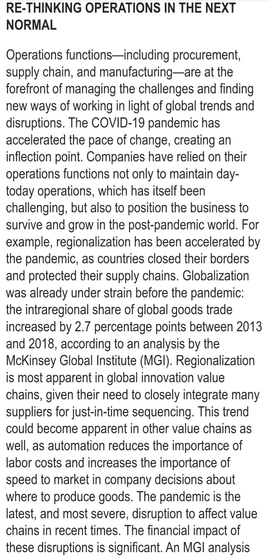 Solved RE-THINKING OPERATIONS IN THE NEXT NORMAL Operations | Chegg.com