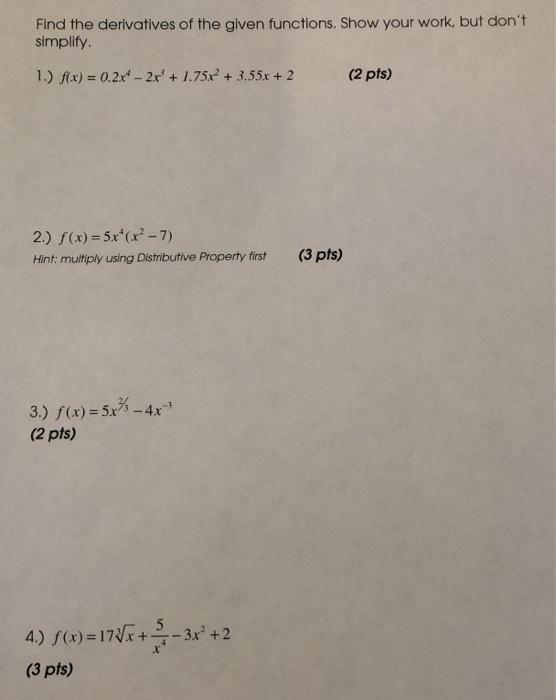 Solved Find the derivatives of the given functions. Show | Chegg.com